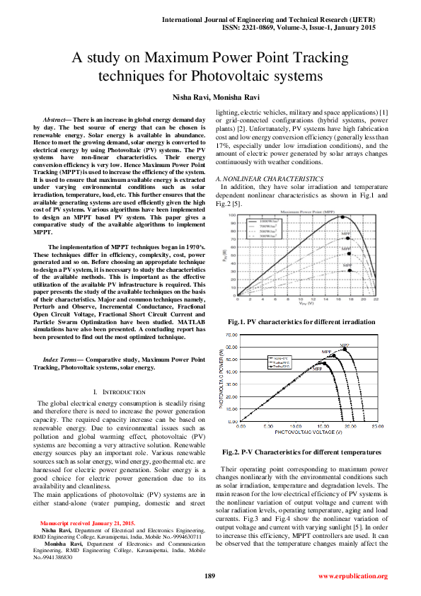(PDF) A study on Maximum Power Point Tracking techniques for ...