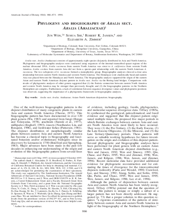 (PDF) Phylogeny and Biogeography of Aralia sect. Aralia (Araliaceae)