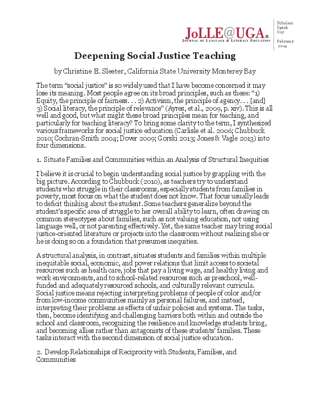 (PDF) Deepening Social Justice Teaching