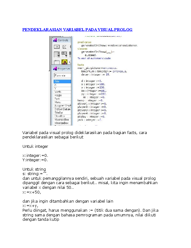 (DOC) PENDEKLARASIAN VARIABEL PADA VISUAL PROLOG