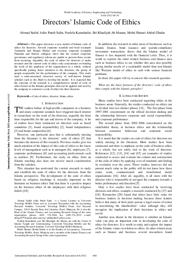(PDF) Directors’ Islamic Code of Ethics