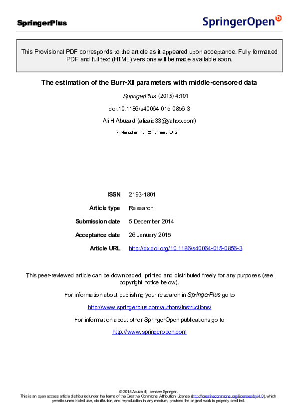 (PDF) The estimation of the Burr-XII parameters with middle-censored data