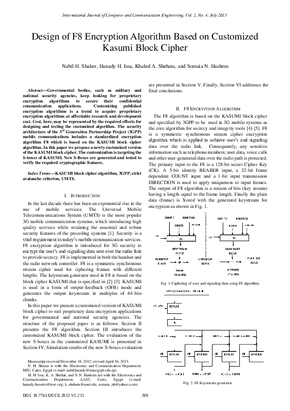 Pdf Design Of F8 Encryption Algorithm Based On Customized