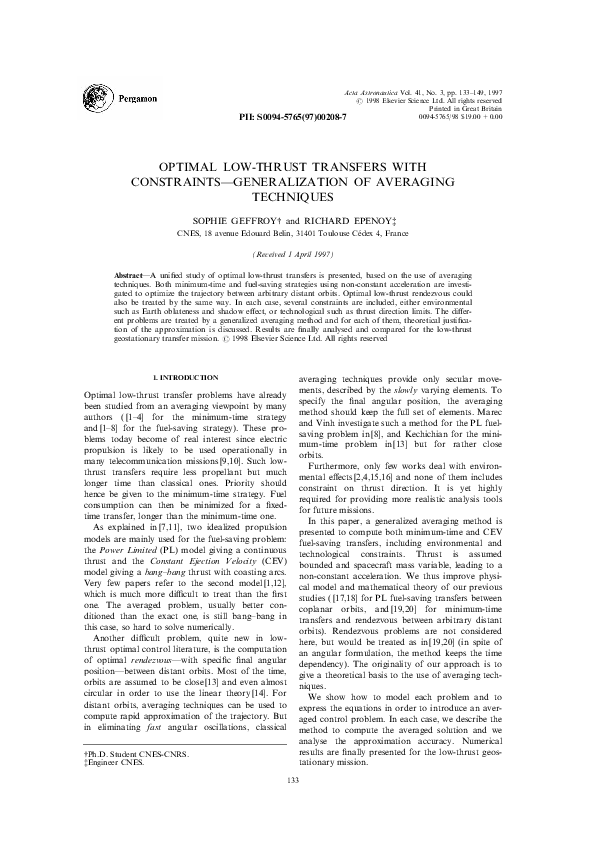 (PDF) OPTIMAL LOW-THRUST TRANSFERS WITH CONSTRAINTSÐGENERALIZATION OF AVERAGING TECHNIQUES