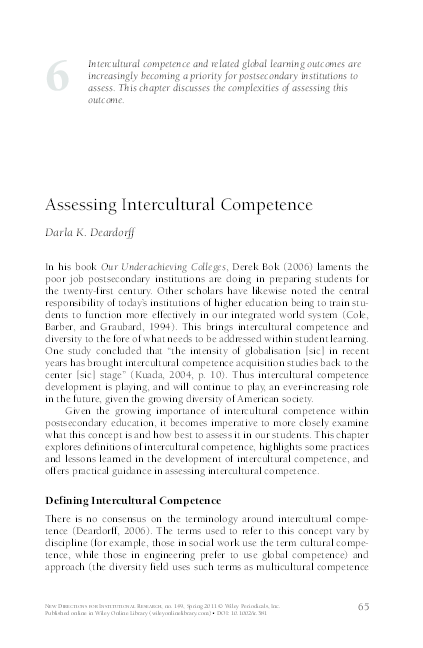 (PDF) Assessing Intercultural Competence