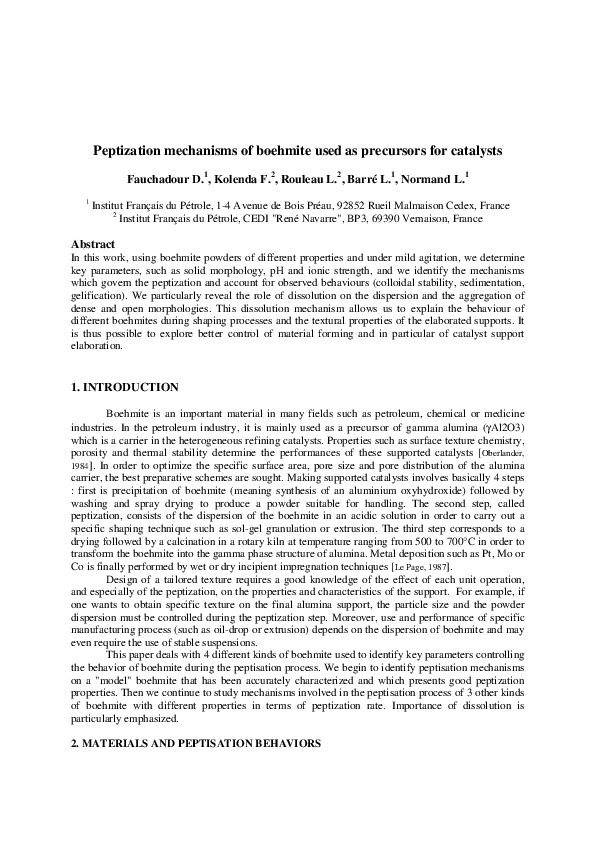 (PDF) Peptization mechanisms of boehmite used as precursors for catalysts