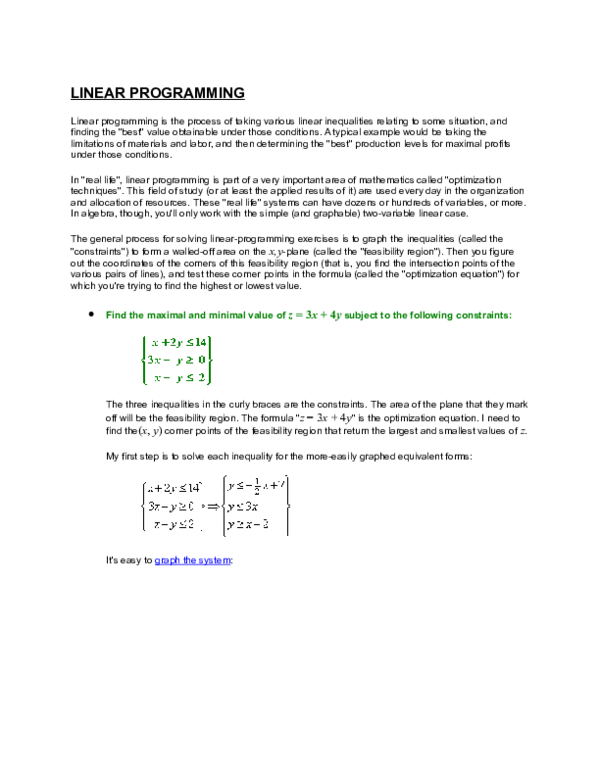 (DOC) LINEAR PROGRAMMING
