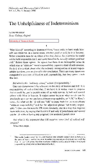(PDF) The Unhelpfulness of Indeterminism in Free Will Debate
