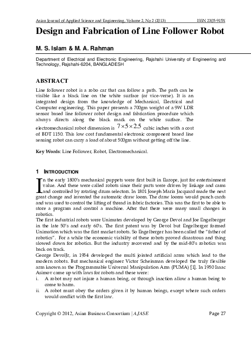 (PDF) Design and Fabrication of Line Follower Robot