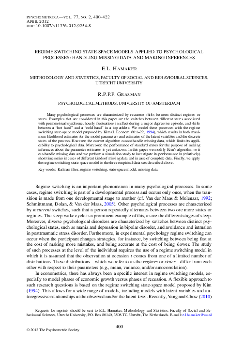 (PDF) Regime switching state-space models applied to psychological processes: handling missing ...