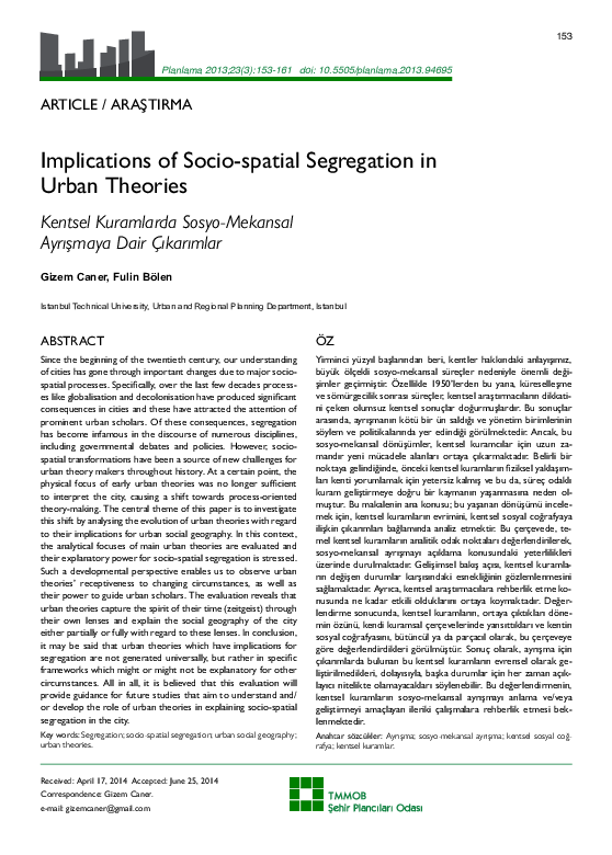 (PDF) Implications of Socio-spatial Segregation in Urban Theories
