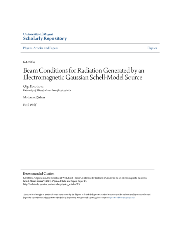 Pdf Beam Conditions For Radiation Generated By An Electromagnetic Gaussian Schell Model Source