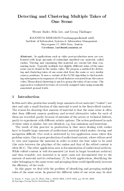 (PDF) Detecting and clustering multiple takes of one scene | Georg ...