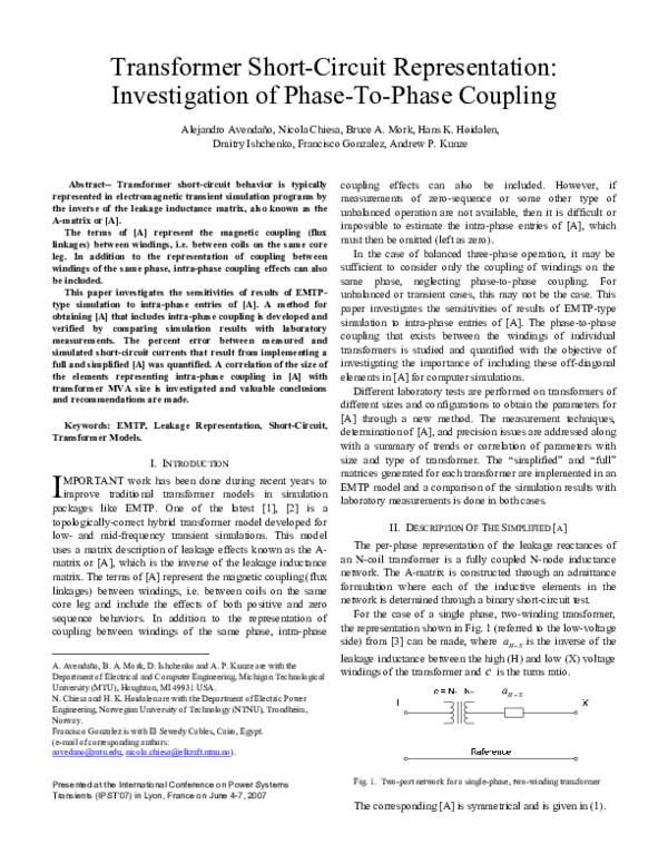 (PDF) Transformer Short-Circuit Representation: Investigation of Phase ...