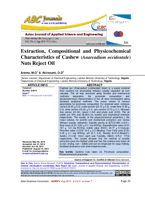(PDF) Extraction, Compositional and Physicochemical Characteristics of ...