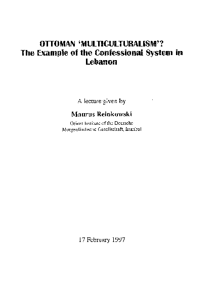 (PDF) Ottoman Multiculturalism? The Example of the Confessional System ...