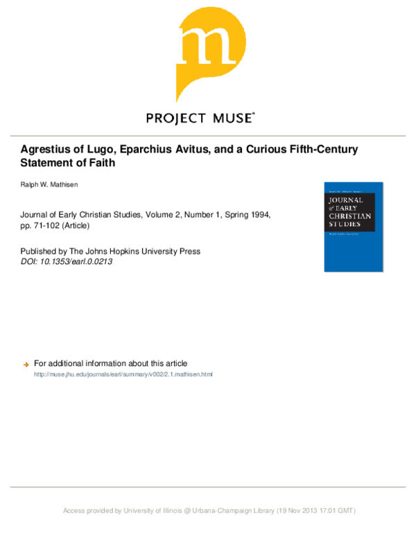“Agrestius of Lugo, Eparchius Avitus, and a Curious Fifth-Century ...