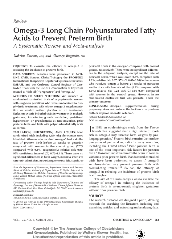 (PDF) Omega-3 Long Chain Polyunsaturated Fatty Acids to Prevent Preterm Birth: A Systematic ...