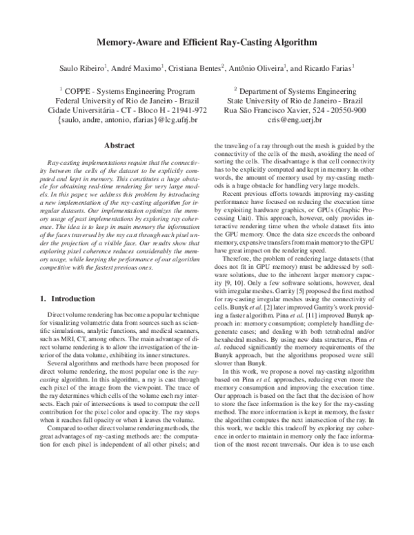 Pdf Memory Aware And Efficient Ray Casting Algorithm 