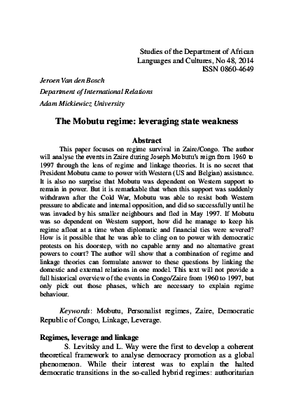 (PDF) The Mobutu regime: leveraging state weakness