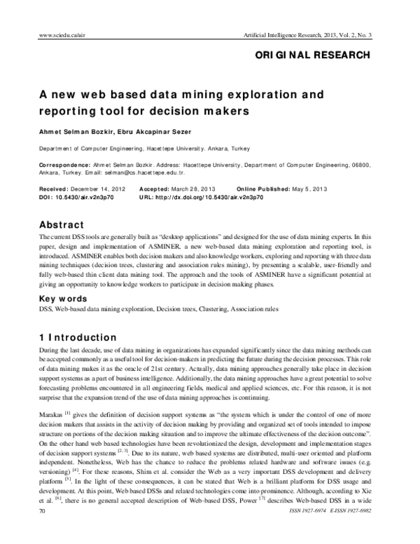 Pdf A New Web Based Data Mining Exploration And Reporting Tool For