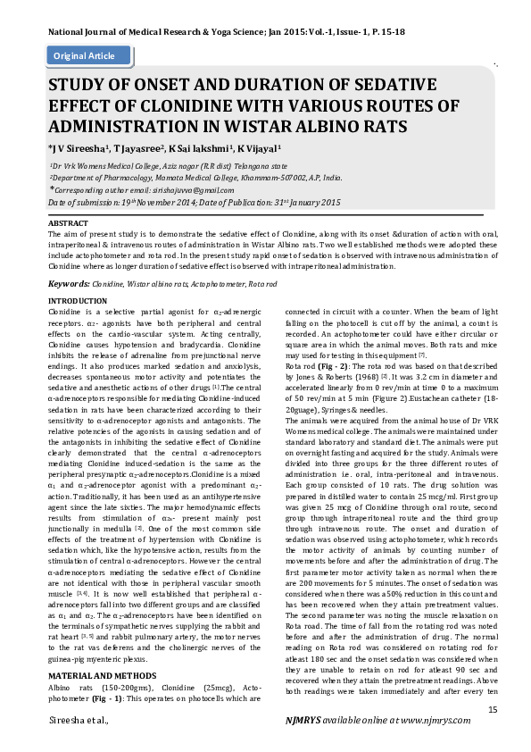 (PDF) STUDY OF ONSET AND DURATION OF SEDATIVE EFFECT OF CLONIDINE WITH ...