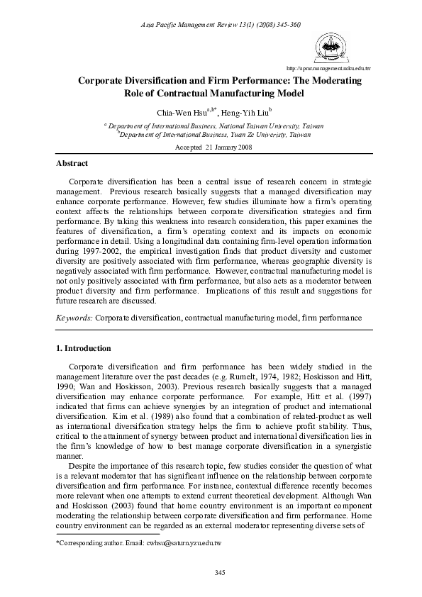 (PDF) Corporate Diversification and Firm Performance