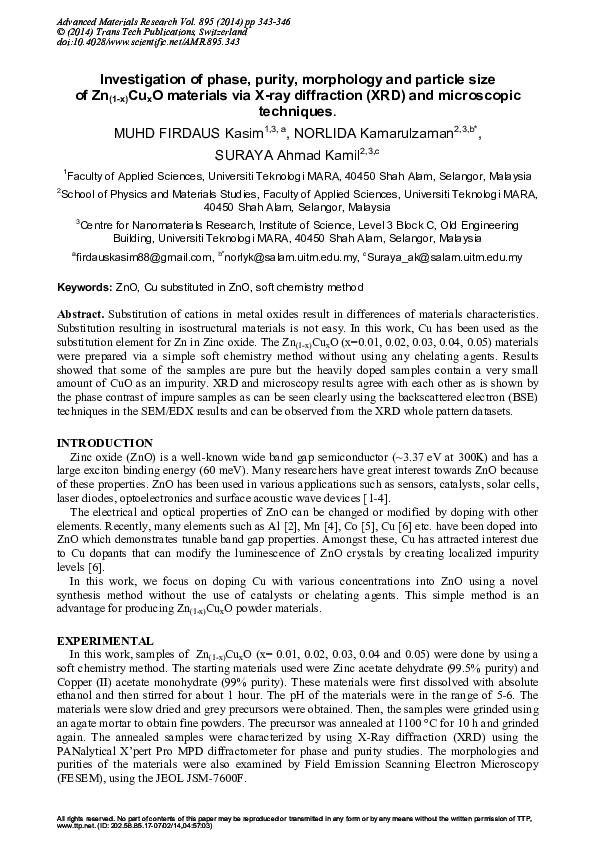 (PDF) Investigation of phase, purity, morphology and particle size of ...