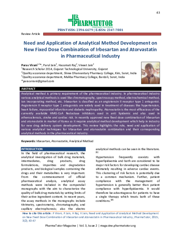 Pdf Need And Application Of Analytical Method Development On New Fixed Dose Combination Of