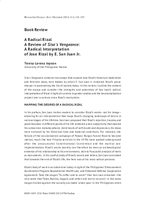 (PDF) A Radical Rizal: A Review of Sisa’s Vengeance, A Radical ...