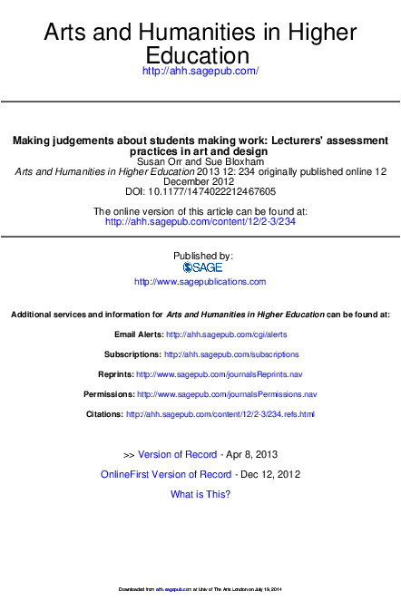 (PDF) Making Judgements about students making work: Lecturers ...