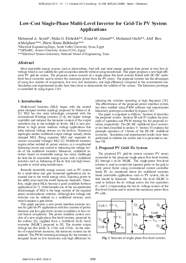 (PDF) Low-Cost Single-Phase Multi-Level Inverter for Grid-Tie PV System Applications
