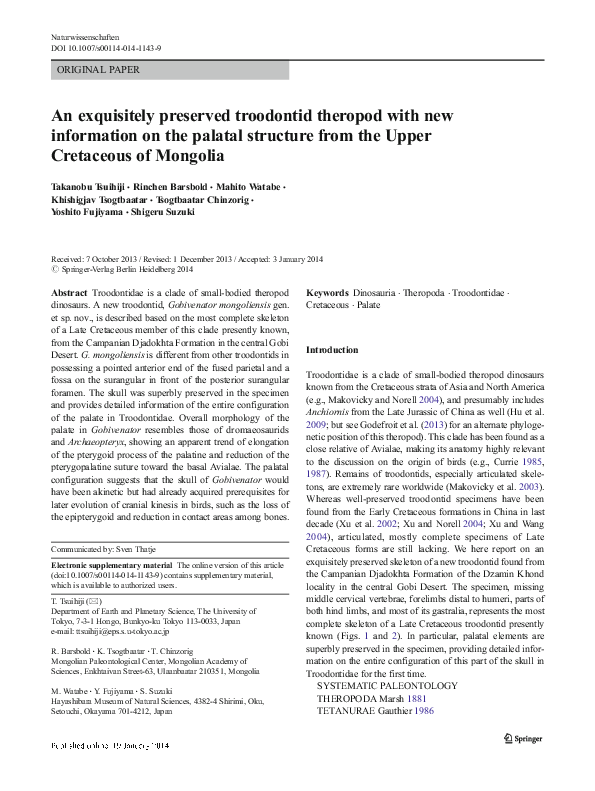 (PDF) An exquisitely preserved troodontid theropod with new information ...