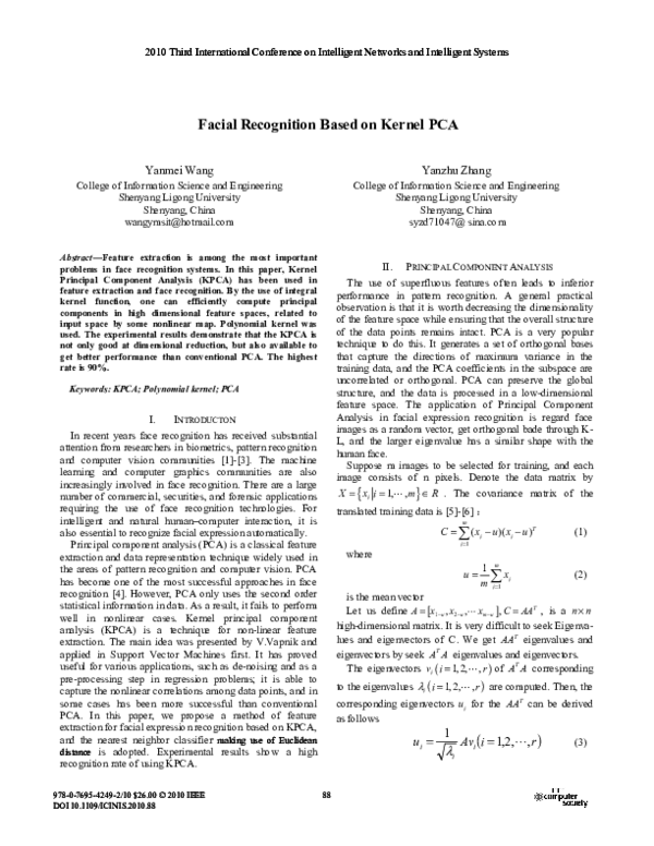 Pdf Facial Recognition Based On Kernel Pca