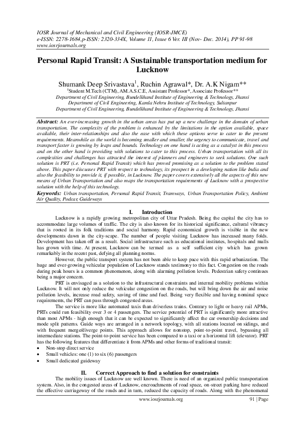 (PDF) Personal Rapid Transit: A Sustainable transportation medium for ...