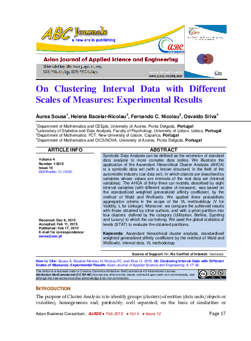 (PDF) On Clustering Interval Data with Different Scales of Measures: Experimental Results