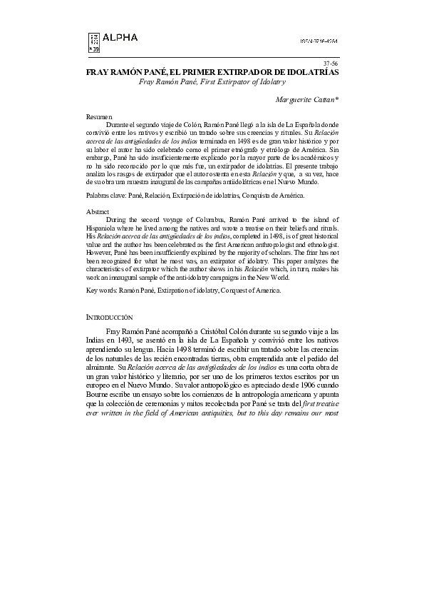 (PDF) Fray Ramón Pané, el primer extirpador de idolatrías