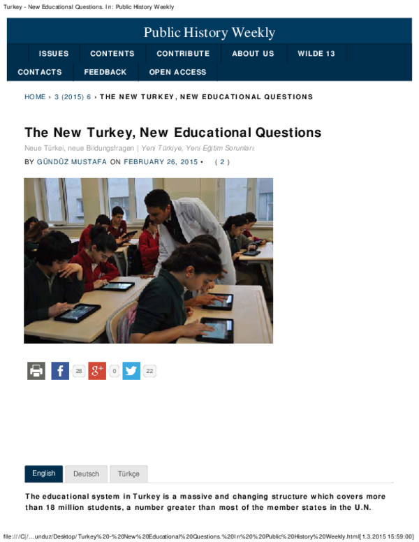 (PDF) New Turkey - New Educational Questions. In Public History Weekly