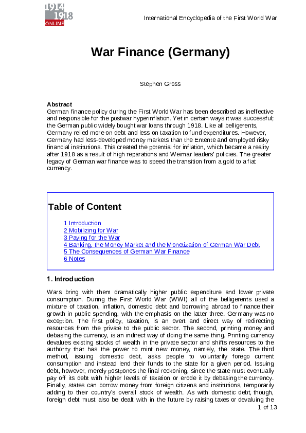 (PDF) War Finance (Germany)