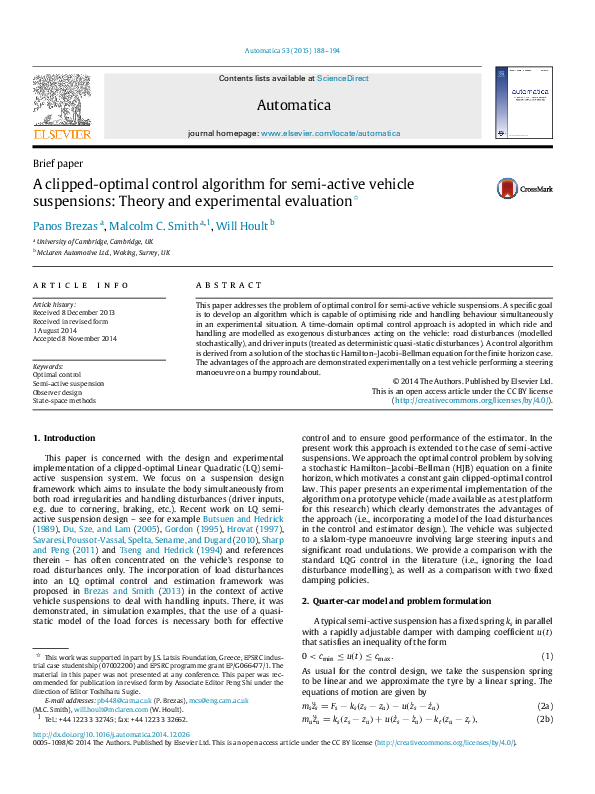 (PDF) A clipped-optimal control algorithm for semi-active vehicle
