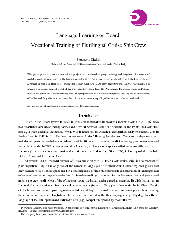 Language Learning on Board Vocational Training of Plurilingual Cruise ...