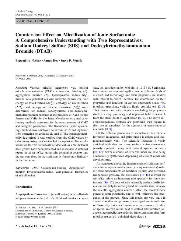 (PDF) Counter-ion Effect on Micellization of Ionic Surfactants: A ...