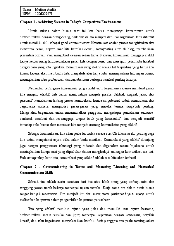 (DOC) Summary Komunikasi Bisnis Bovee - Main Idea Chapter 1,2,3