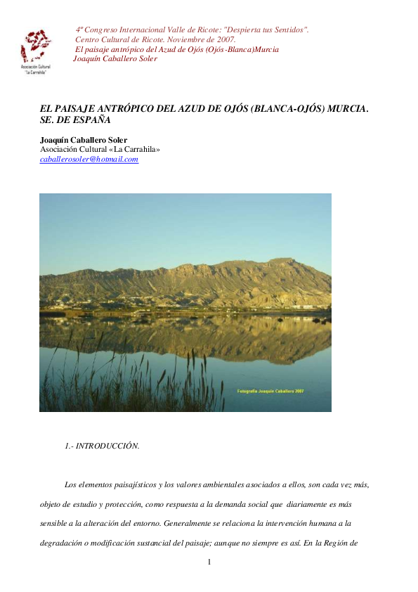 (PDF) El paisaje antrópico del Azud de Ojós, Valle de Ricote. S.E. de ...