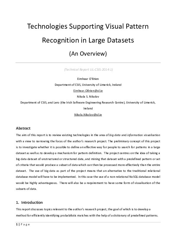 Pdf Technologies Supporting Visual Pattern Recognition In Large Datasets An Overview