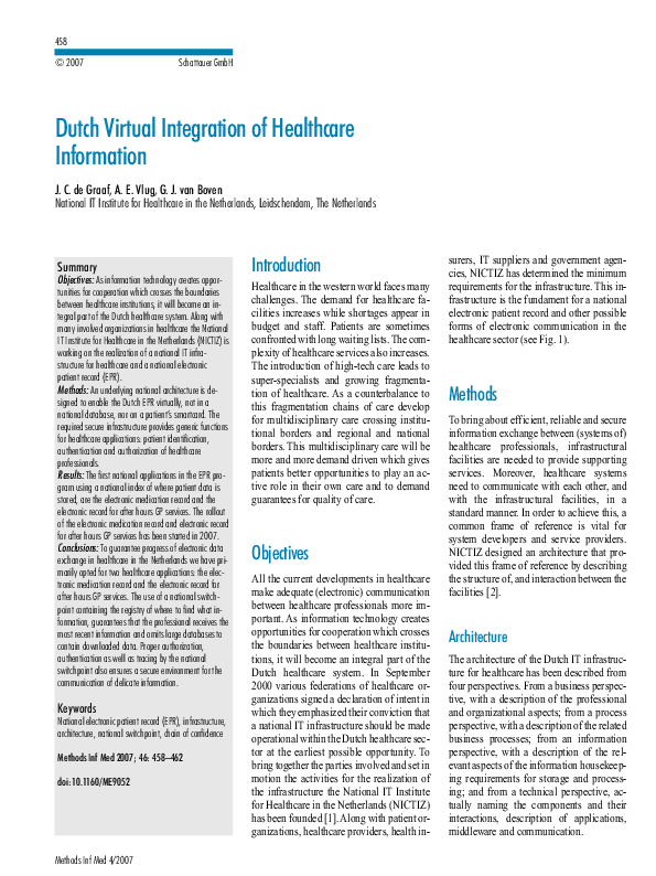 (PDF) Dutch Virtual Integration of Healthcare Information