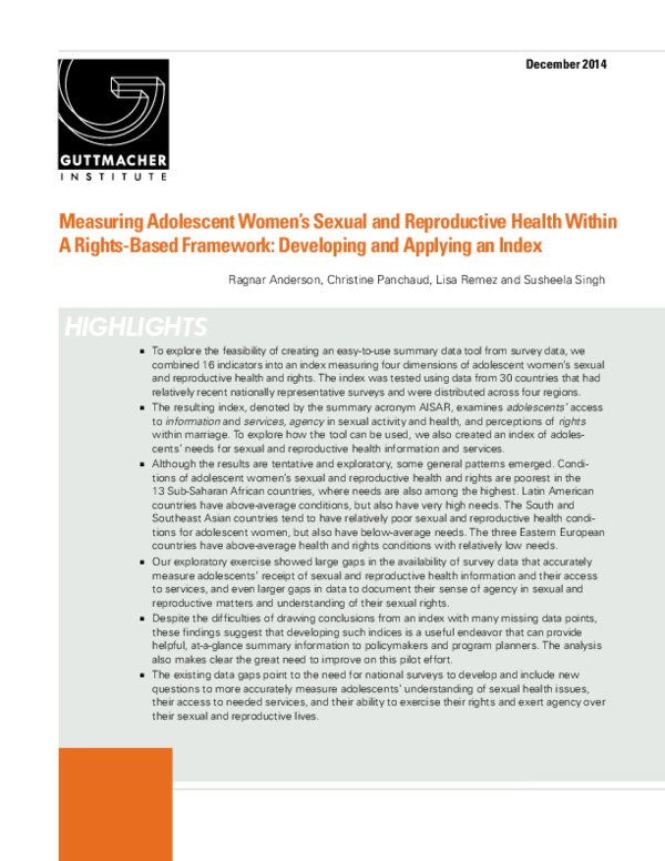 (PDF) Measuring Adolescent Women's Sexual and Reproductive Health ...