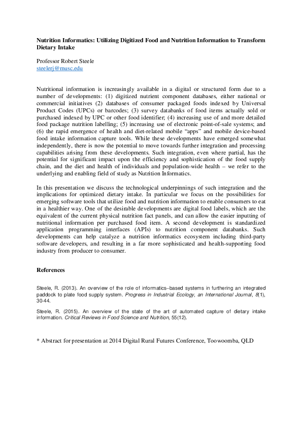 (PDF) Nutrition Informatics: Utilizing Digitized Food and Nutrition ...