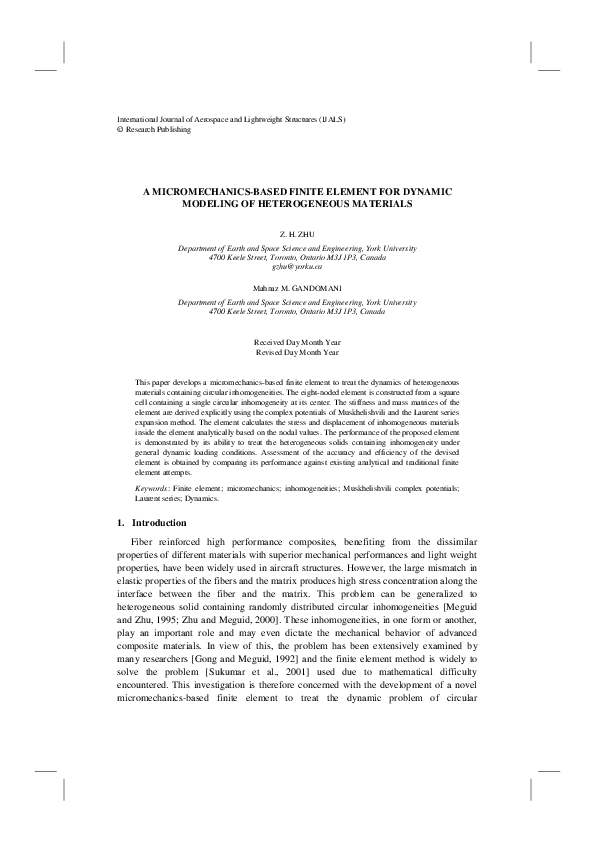 (PDF) A micromechanics-based finite element for dynamic modeling of heterogeneous materials