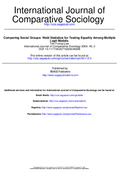 Pdf Comparing Social Groups Wald Statistics For Testing Equality Among Multiple Logit Models